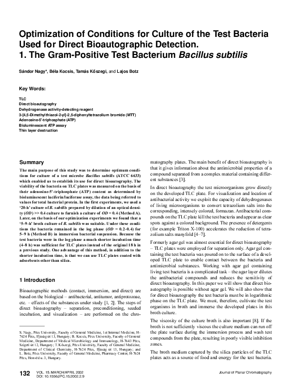 (PDF) Optimization of conditions for culture of the test bacteria used ...