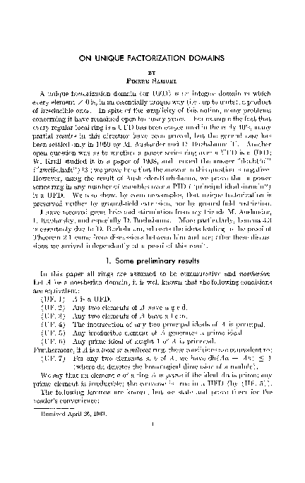 (PDF) On unique factorization domains