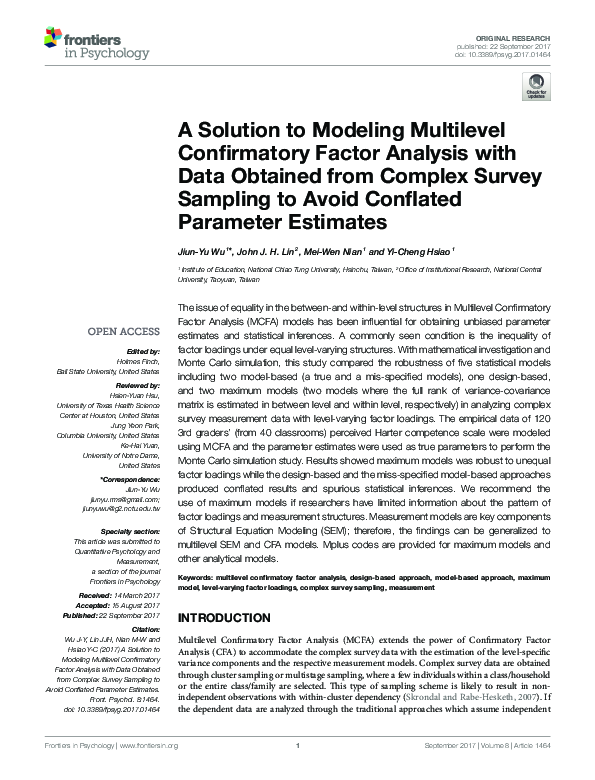 (PDF) A Solution to Modeling Multilevel Confirmatory Factor Analysis with Data Obtained from ...