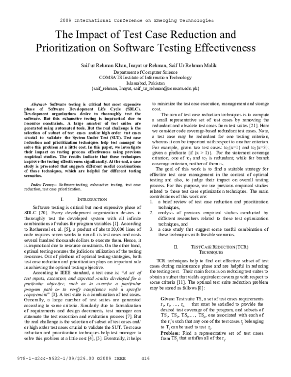(PDF) The impact of test case reduction and prioritization on software ...