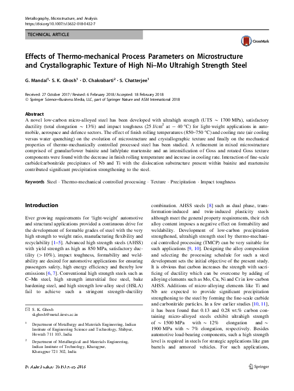 (PDF) Effects of Thermo-mechanical Process Parameters on Microstructure and Crystallographic ...