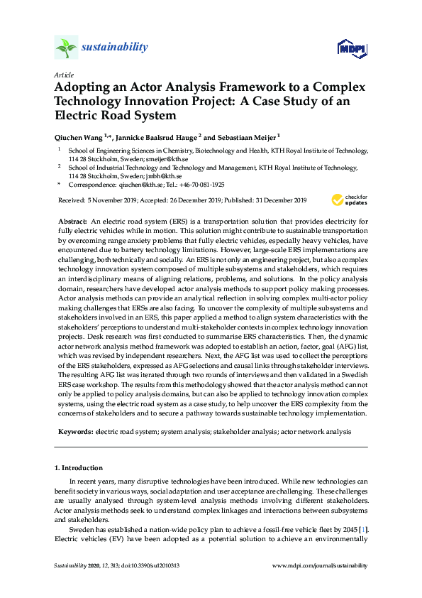 (PDF) Adopting an Actor Analysis Framework to a Complex Technology ...
