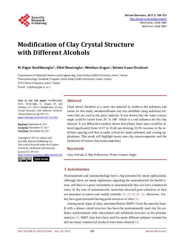 (PDF) Modification of Clay Crystal Structure with Different Alcohols