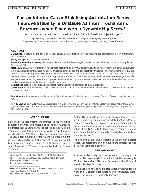 (PDF) Can an Inferior Calcar Stabilising Antirotation Screw Improve ...