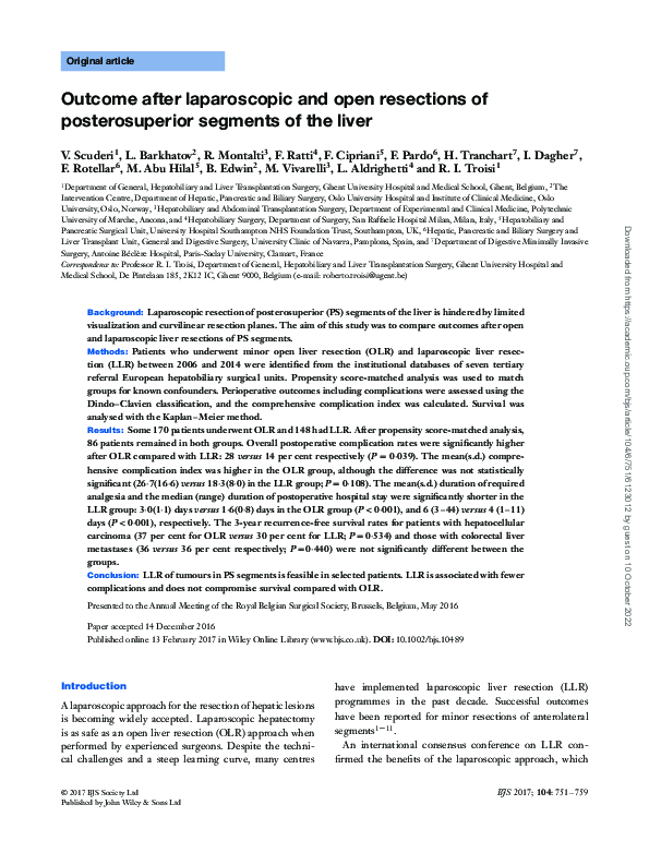 (PDF) Outcome after laparoscopic and open resections of posterosuperior ...
