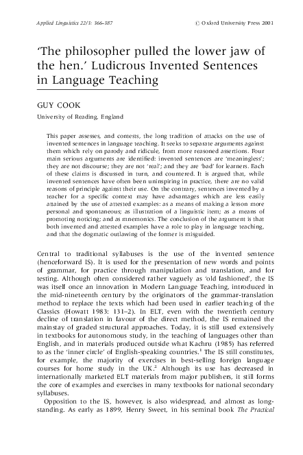 (PDF) The philosopher pulled the lower jaw of the hen'. Ludicrous ...