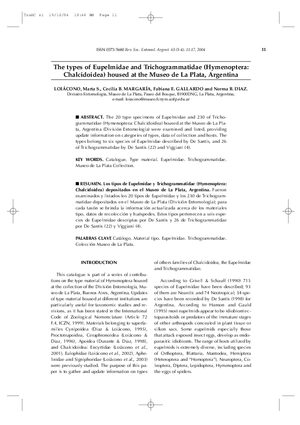 (PDF) The types of Eupelmidae and Trichogrammatidae (Hymenoptera ...