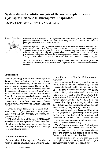 (PDF) Systematic and cladistic analysis of the myrmecophilic genus ...