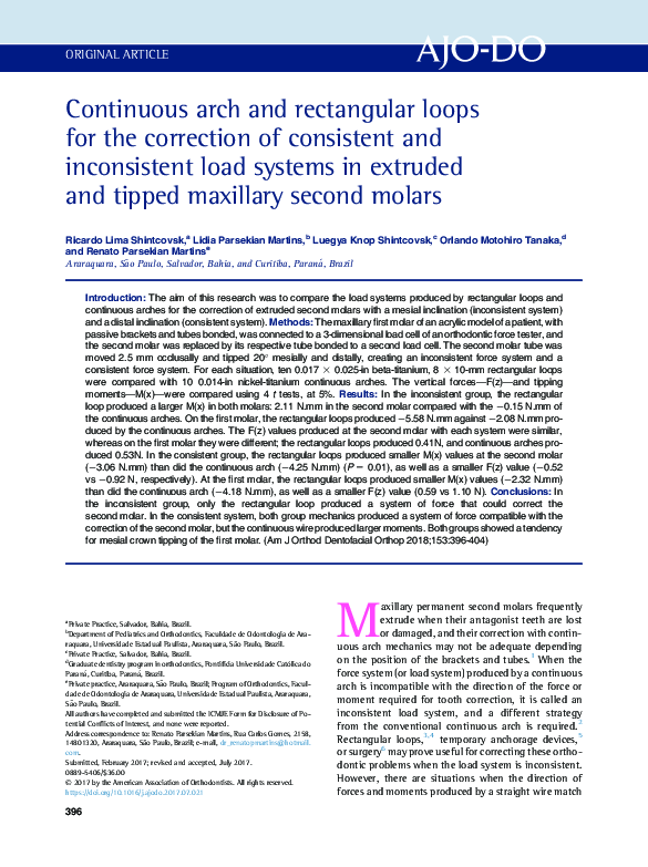 (PDF) Continuous arch and rectangular loops for the correction of ...