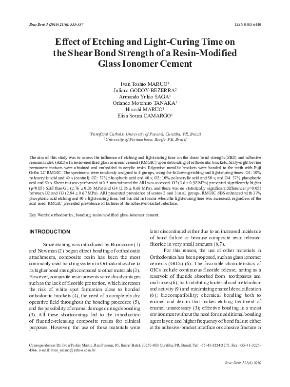(PDF) Effect of etching and light-curing time on the shear bond ...