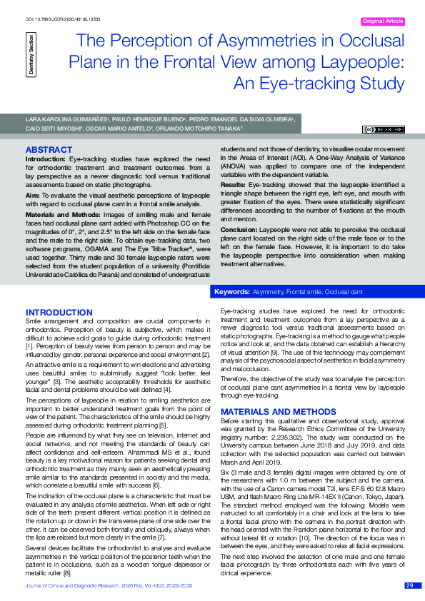 (PDF) The Perception of Asymmetries in Occlusal Plane in the Frontal ...