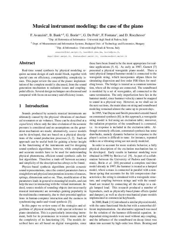 (PDF) Musical instrument modeling: the case of the piano