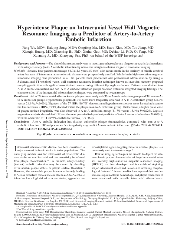 (PDF) Hyperintense Plaque on Intracranial Vessel Wall Magnetic ...