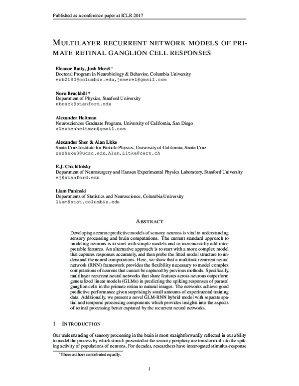 (PDF) Multilayer Recurrent Network Models of Primate Retinal Ganglion ...