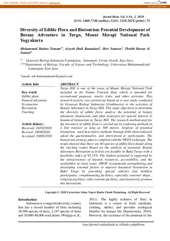 (PDF) Diversity of Edible Flora and Biotourism Potential Development of ...