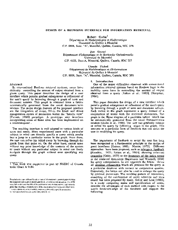 (PDF) Design of a browsing interface for information retrieval