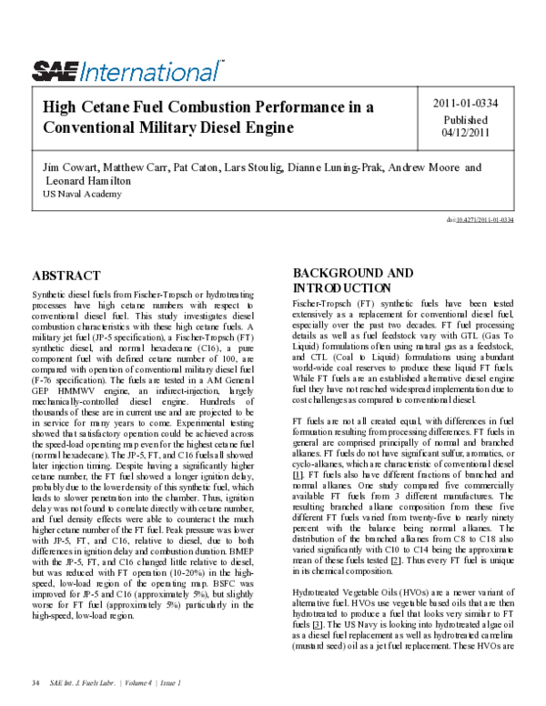 (PDF) High Cetane Fuel Combustion Performance in a Conventional ...