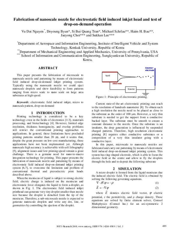 (PDF) Fabrication of Nanoscale Nozzle for Electrohydrodynamic (EHD) Inkjet Head and High ...