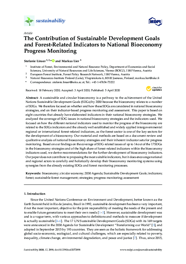 (PDF) The Contribution of Sustainable Development Goals and Forest ...