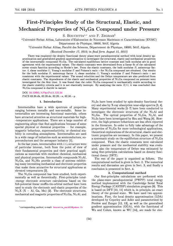 (PDF) First-Principles Study of the Structural, Elastic, and Mechanical Properties of Ni 3 Ga ...