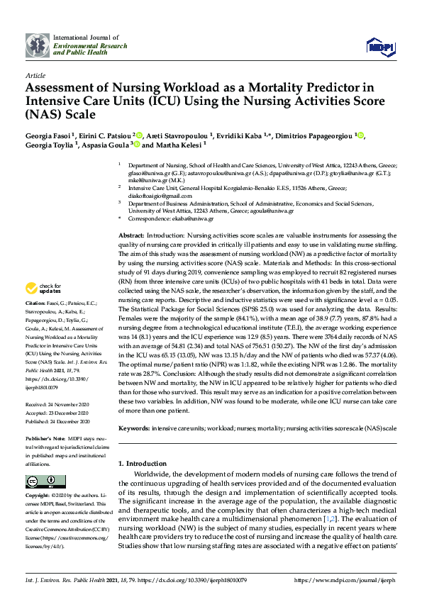 (PDF) Assessment of Nursing Workload as a Mortality Predictor in ...