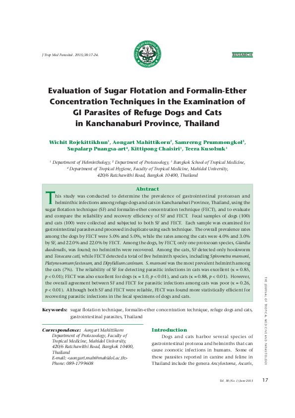 (PDF) Evaluation of Sugar Flotation and Formalin-Ether Concentration ...
