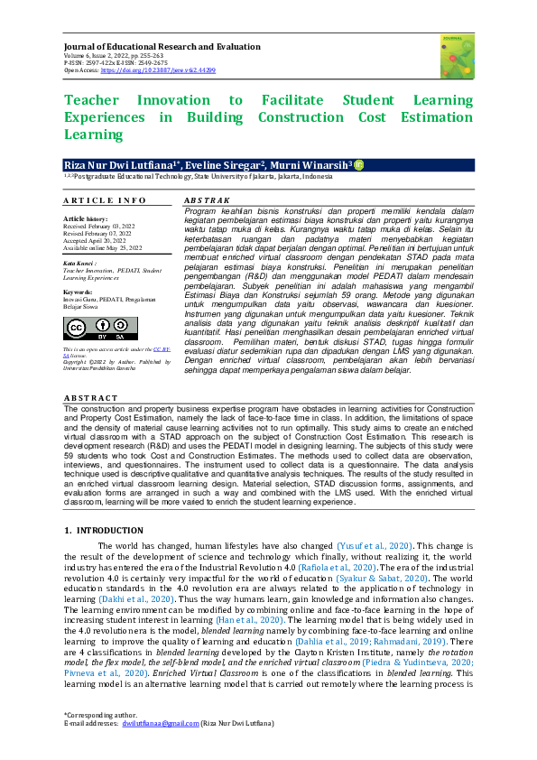 (PDF) Teacher Innovation to Facilitate Student Learning Experiences in ...