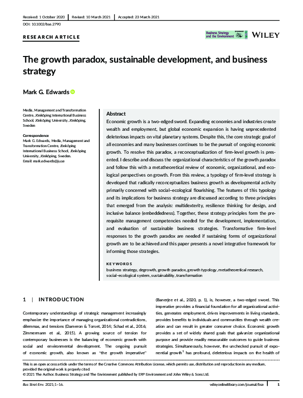 (PDF) The growth paradox, sustainable development, and business strategy