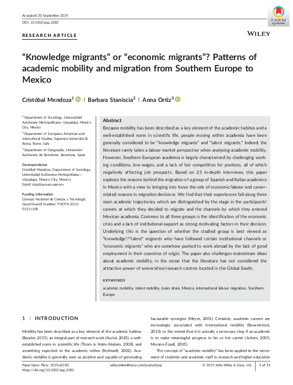 (PDF) “Knowledge migrants” or “economic migrants”? Patterns of academic ...