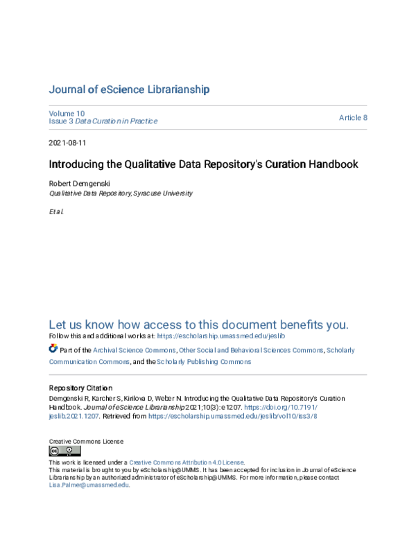 (PDF) Introducing the Qualitative Data Repository's Curation Handbook