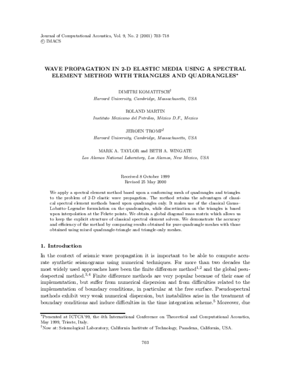 (PDF) Wave Propagation in 2-D Elastic Media Using a Spectral Element Method with Triangles and ...