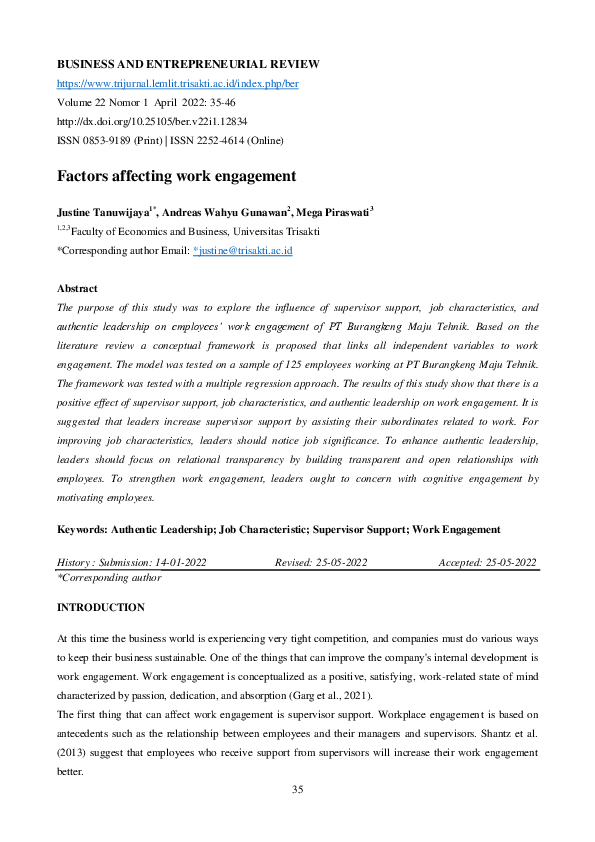 (PDF) Factors Affecting Work Engagement