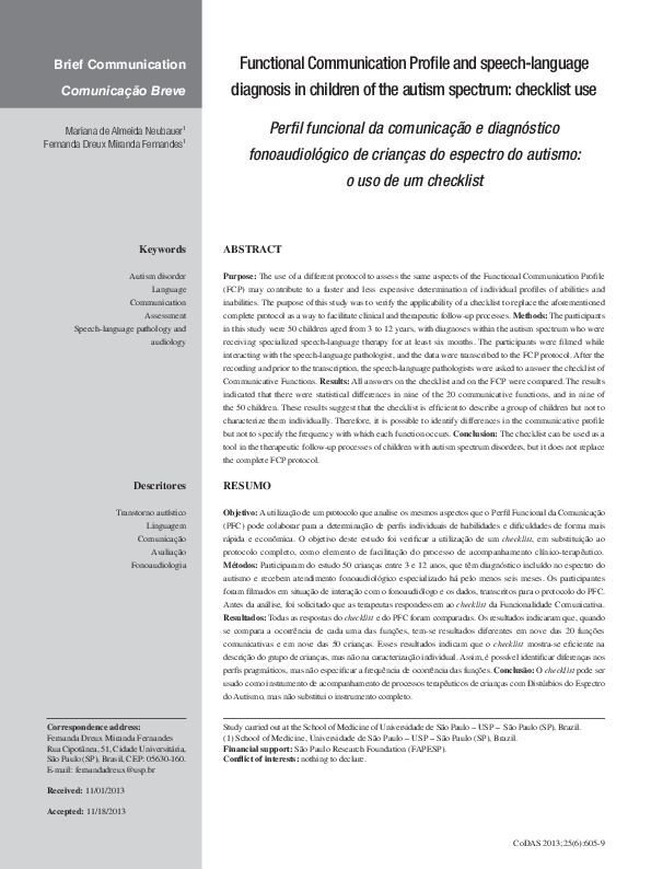 (PDF) Functional Communication Profile and speech-language diagnosis in ...