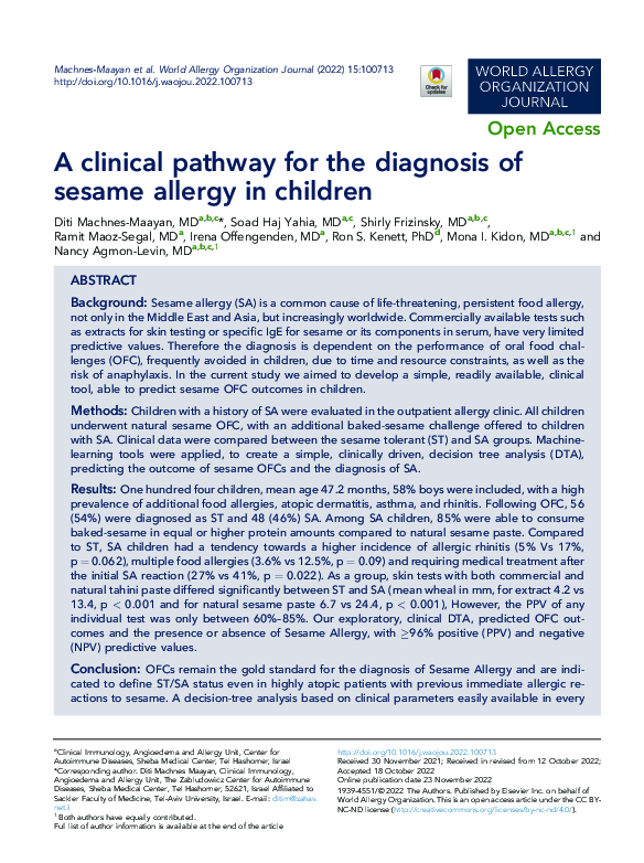 (PDF) A clinical pathway for the diagnosis of sesame allergy in children