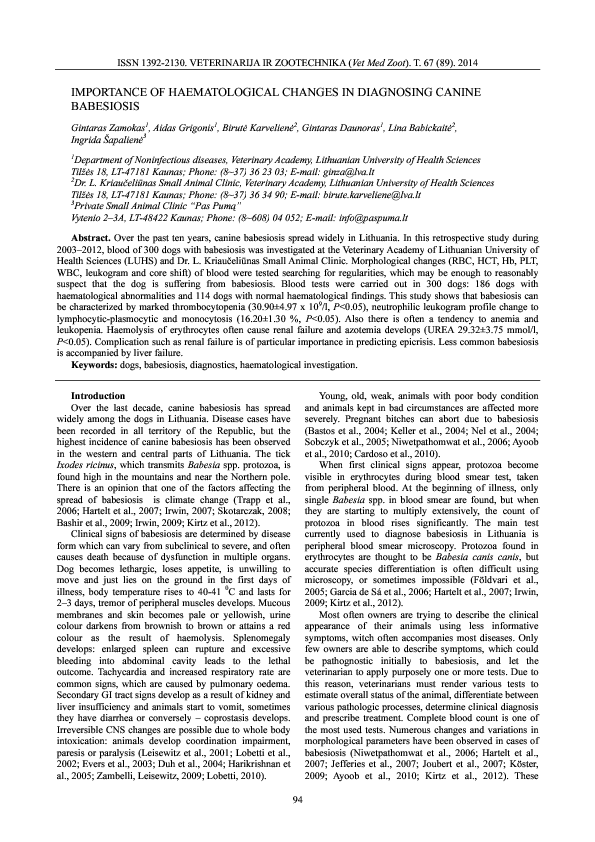 (PDF) Importance of Haematological Changes in Diagnosing Canine Babesiosis