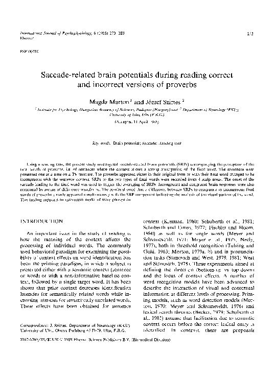 (PDF) Saccade-related brain potentials during reading correct and ...