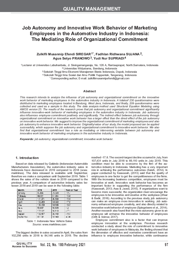 (PDF) Job Autonomy and Innovative Work Behavior of Marketing Employees in the Automotive ...