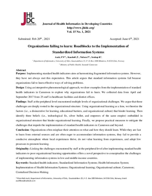 (PDF) Organizations failing to learn: Roadblocks to the Implementation ...