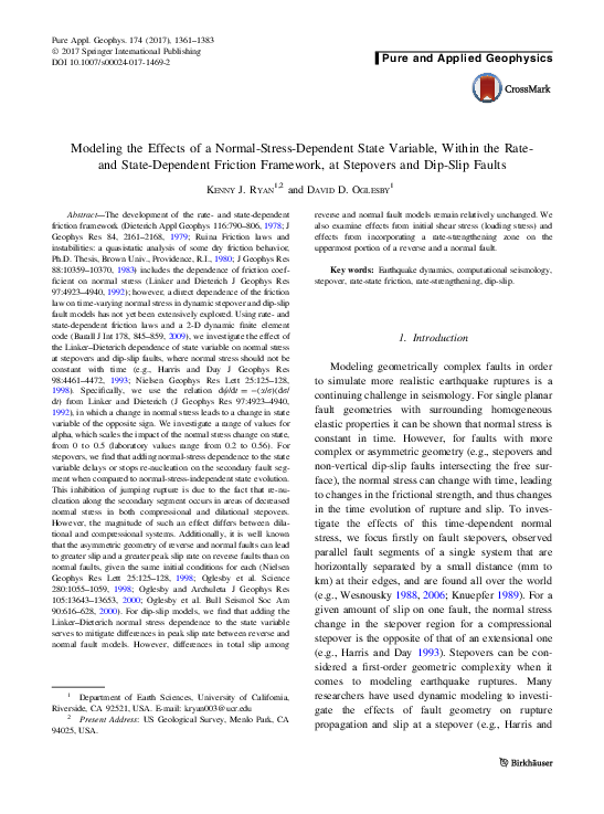 (PDF) Modeling the Effects of a Normal-Stress-Dependent State Variable, Within the Rate- and ...