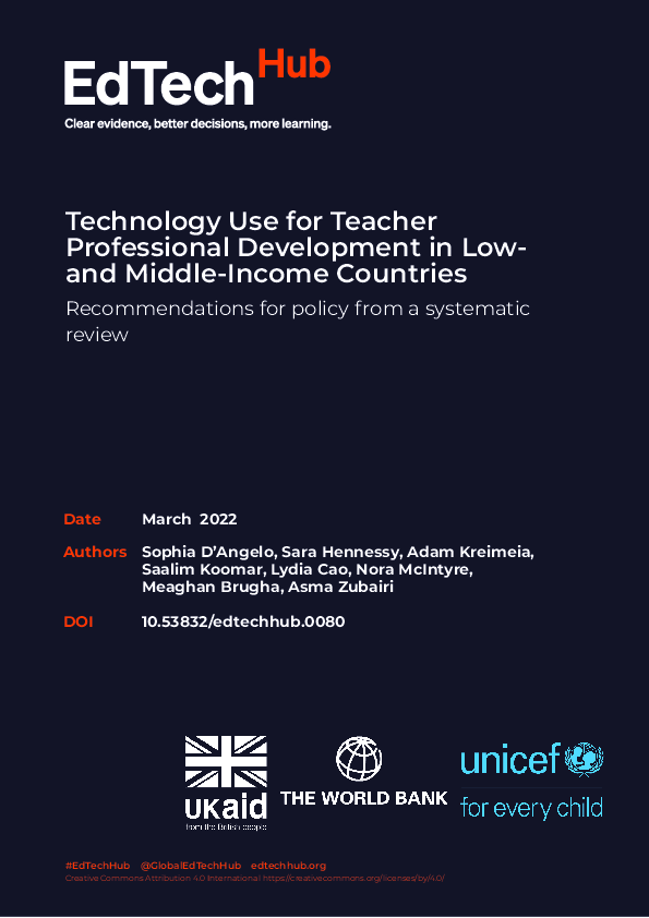 (PDF) Technology Use for Teacher Professional Development in Low- and Middle-Income Countries ...