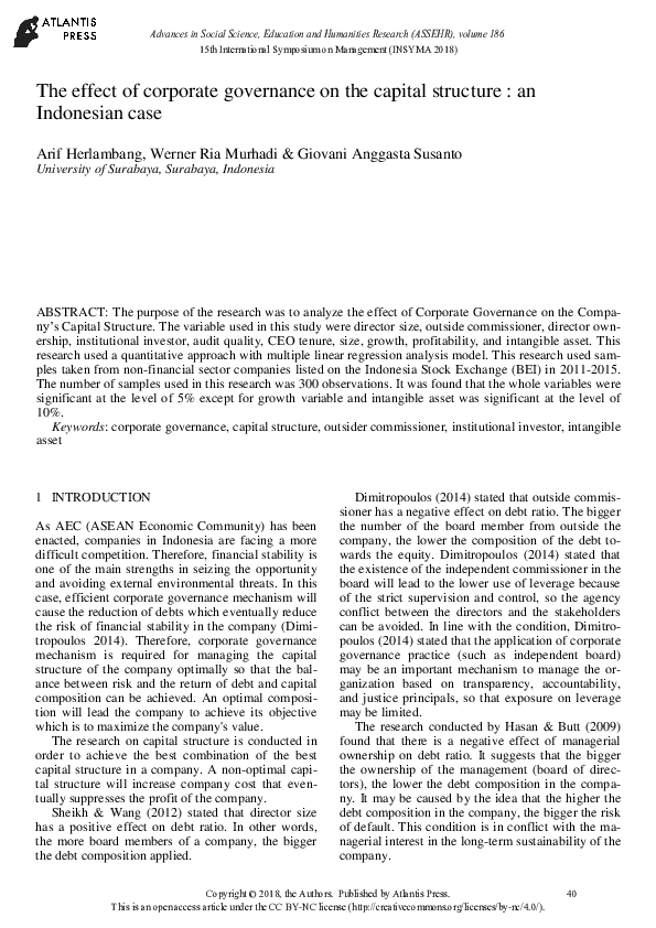 (PDF) The effect of corporate governance on the capital structure of non-financial companies in ...