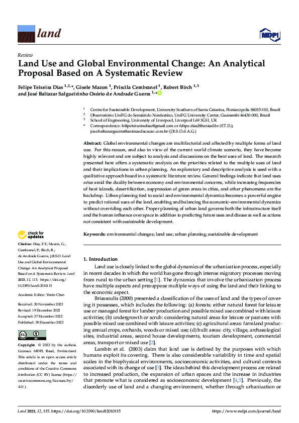 (PDF) Land Use and Global Environmental Change: An Analytical Proposal Based on A Systematic Review