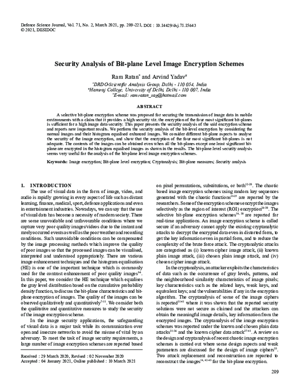 Pdf Security Analysis Of Bit Plane Level Image Encryption Schemes