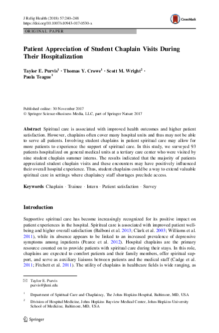 (PDF) Patient Appreciation of Student Chaplain Visits During Their ...