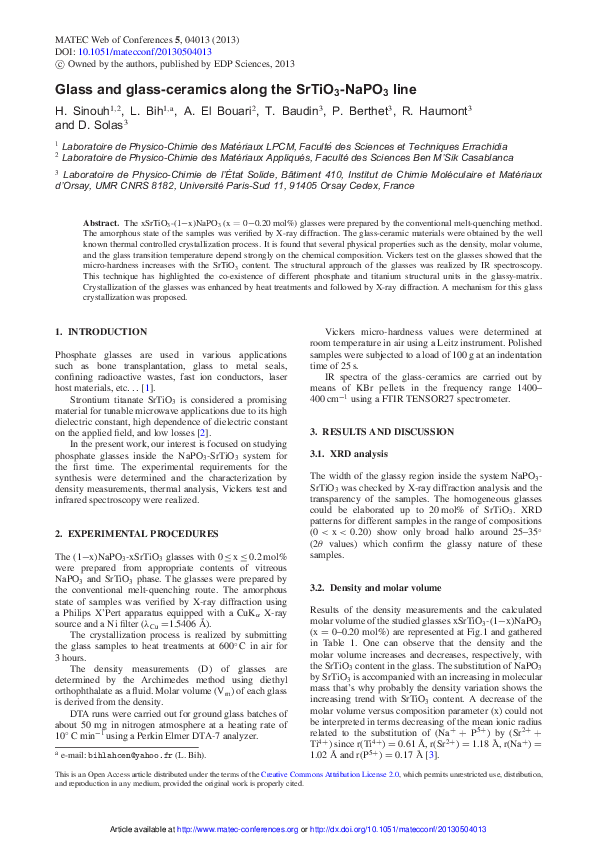 (PDF) Glass and glass-ceramics along the SrTiO 3 -NaPO 3 line