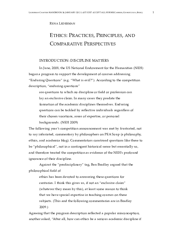 (PDF) Ethics: Practices, Principles, and Comparative Perspectives