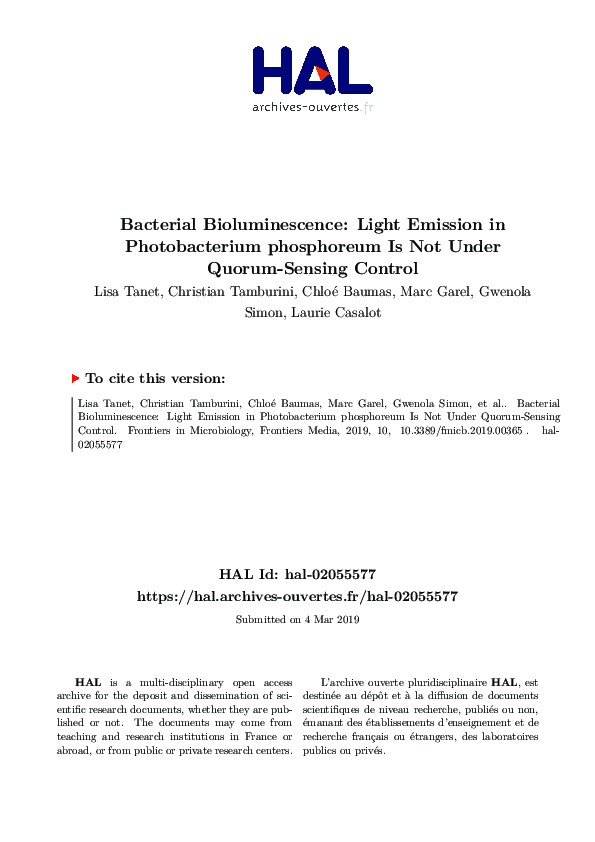 (PDF) Bacterial Bioluminescence: Light Emission in Photobacterium ...