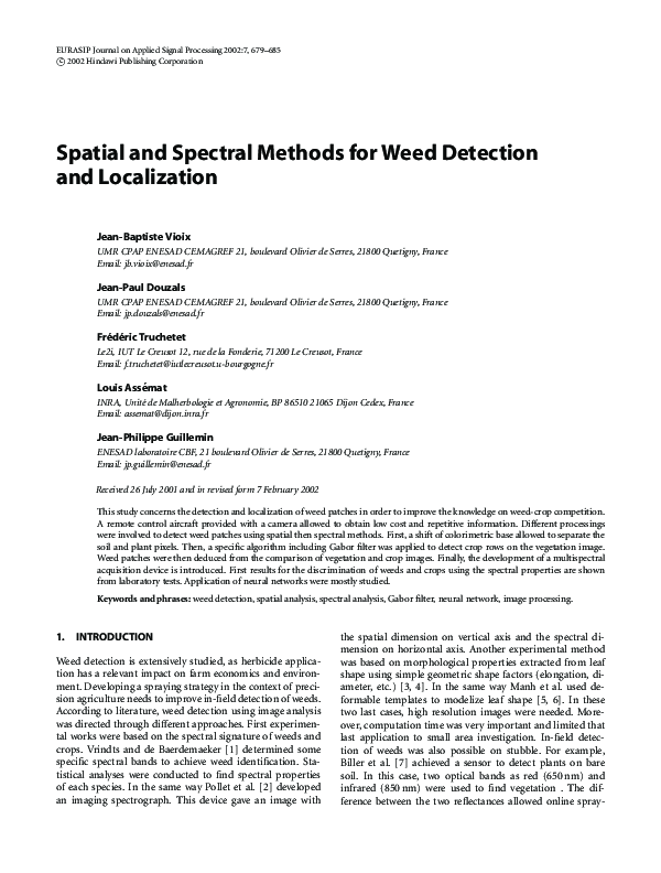 (PDF) Spatial and Spectral Methods for Weed Detection and Localization