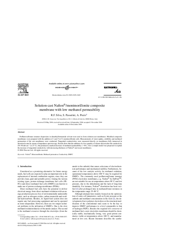 (PDF) Solution-cast Nafion®/montmorillonite composite membrane with low ...