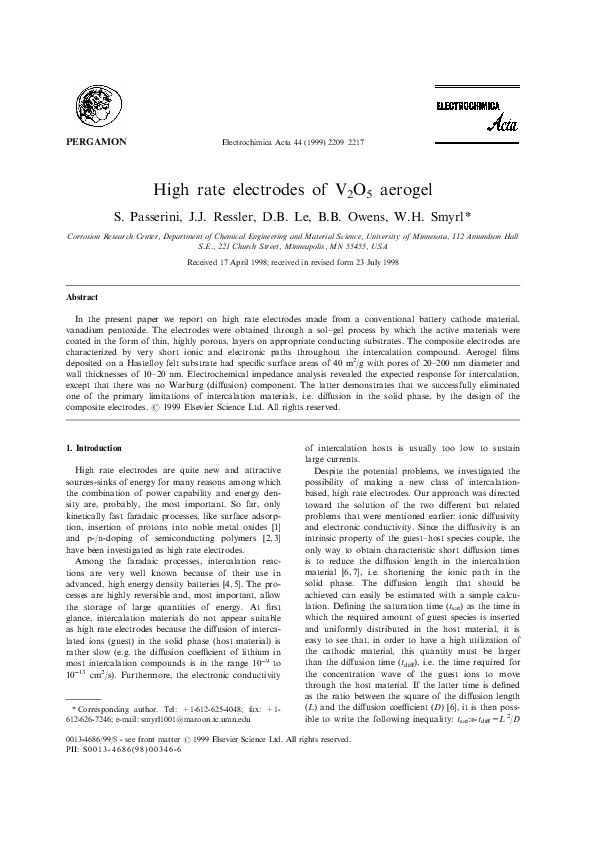 (PDF) High rate electrodes of V2O5 aerogel